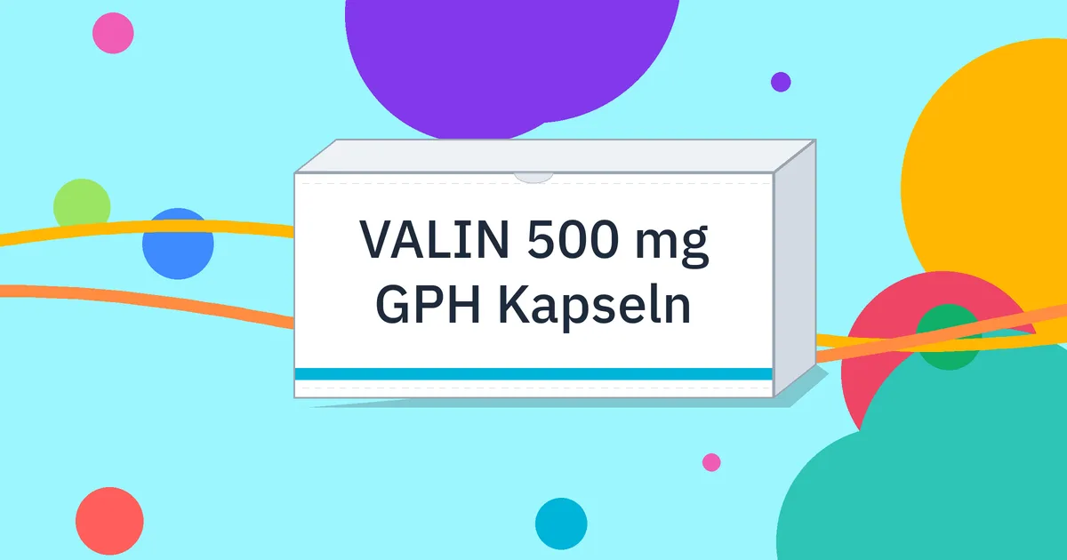 Symbolbild: Packung mit der Aufschrift VALIN 500 mg GPH Kapseln (PZN 00128846) – Verfügbarkeit und Bezug in Apotheken in Frankfurt am Main