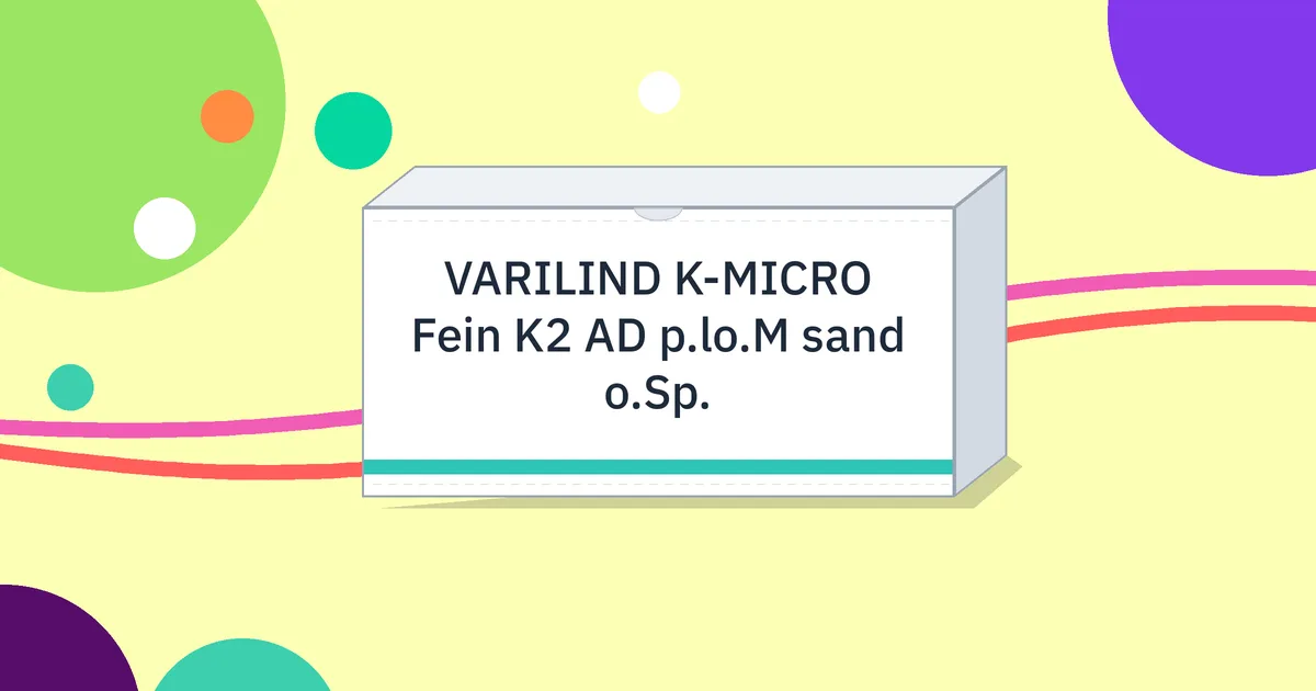 Symbolbild: Packung mit der Aufschrift VARILIND K-MICRO Fein K2 AD p.lo.M sand o.Sp. (PZN 20619279) – Verfügbarkeit und Bezug in Apotheken in Frankfurt am Main