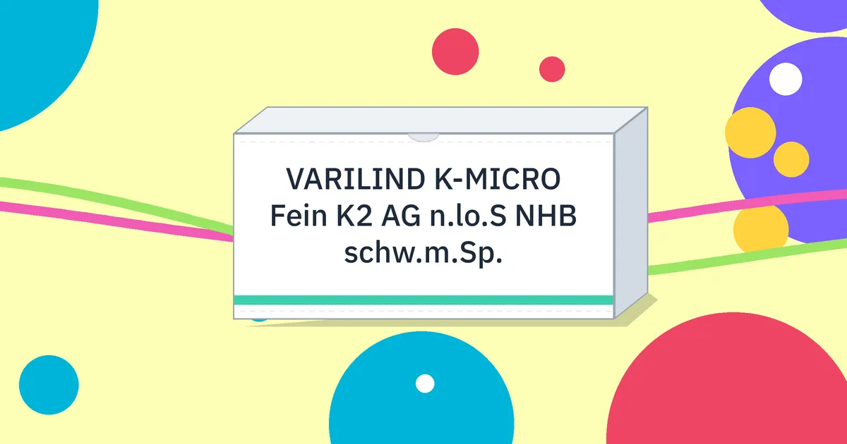 Symbolbild: Packung mit der Aufschrift VARILIND K-MICRO Fein K2 AG n.lo.S NHB schw.m.Sp. (PZN 20556538) – Verfügbarkeit und Bezug in Apotheken in Frankfurt am Main