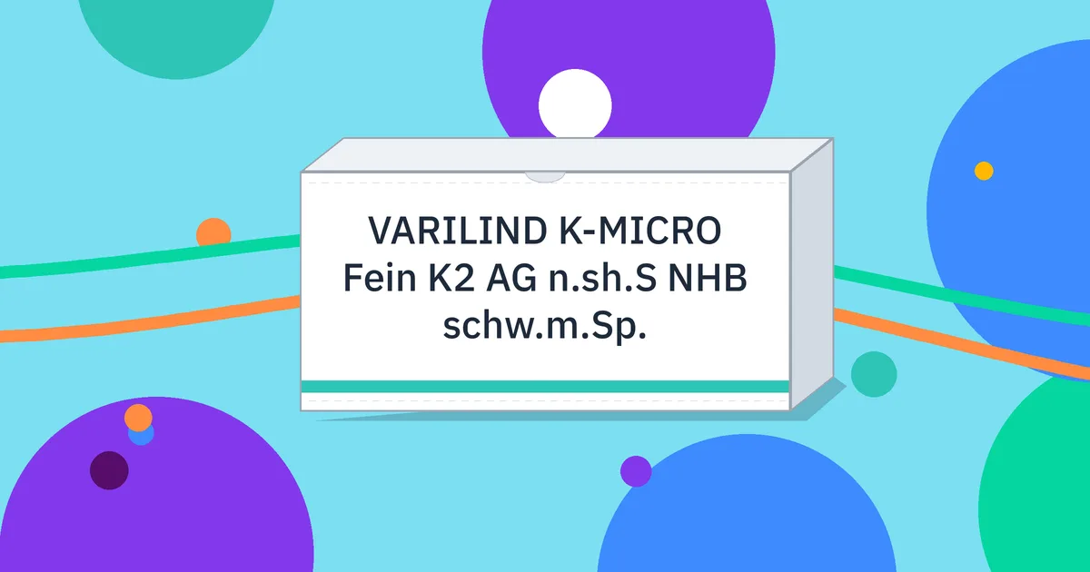 Symbolbild: Packung mit der Aufschrift VARILIND K-MICRO Fein K2 AG n.sh.S NHB schw.m.Sp. (PZN 20556490) – Verfügbarkeit und Bezug in Apotheken in Frankfurt am Main