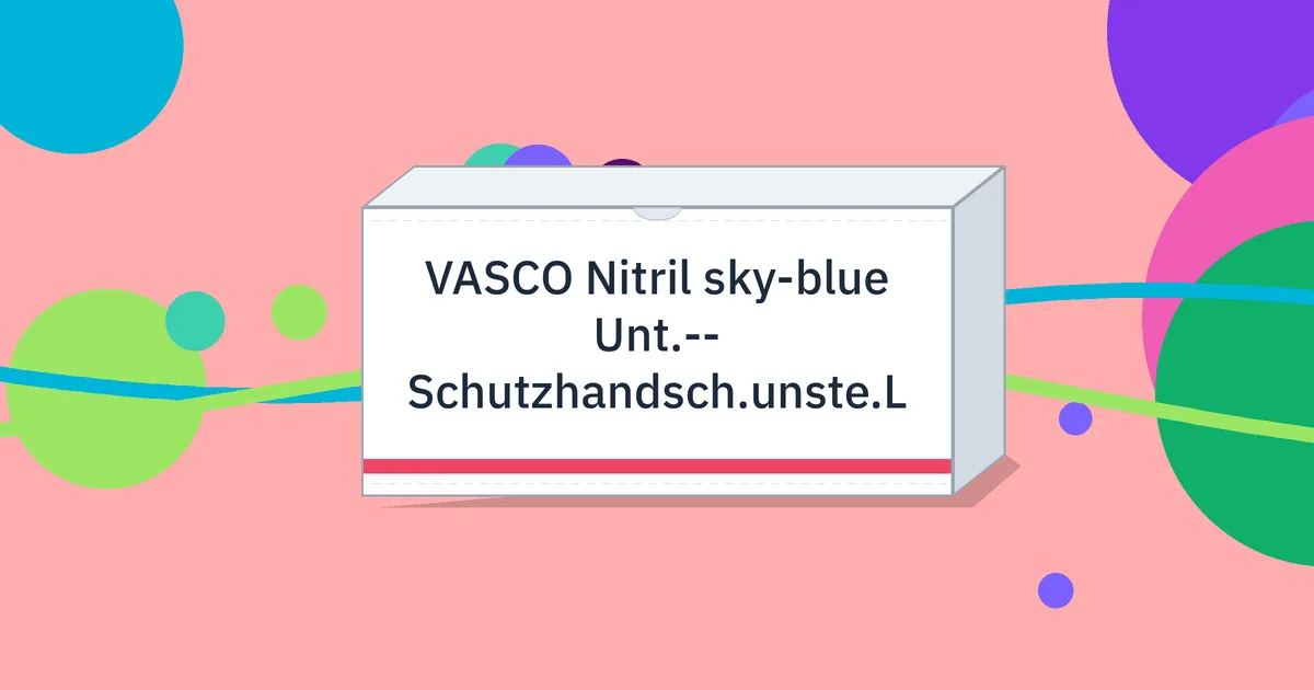 Symbolbild: Packung mit der Aufschrift VASCO Nitril sky-blue Unt.--Schutzhandsch.unste.L (PZN 18813092) – Verfügbarkeit und Bezug in Apotheken in Frankfurt am Main