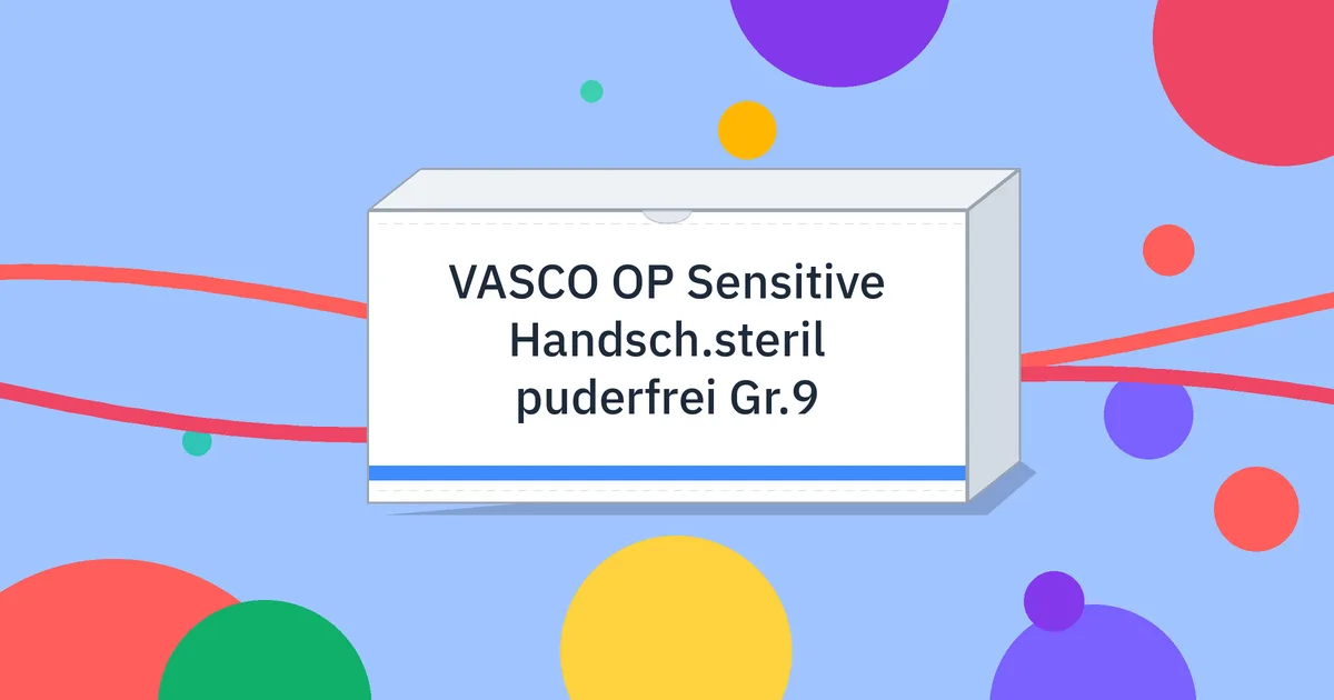 Symbolbild: Packung mit der Aufschrift VASCO OP Sensitive Handsch.steril puderfrei Gr.9 (PZN 00539555) – Verfügbarkeit und Bezug in Apotheken in Frankfurt am Main