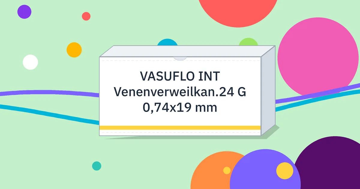 Symbolbild: Packung mit der Aufschrift VASUFLO INT Venenverweilkan.24 G 0,74x19 mm (PZN 03534593) – Verfügbarkeit und Bezug in Apotheken in Frankfurt am Main