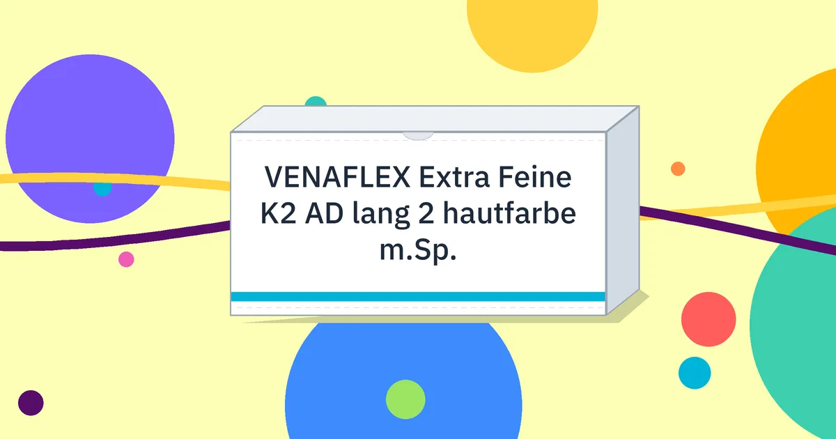 Symbolbild: Packung mit der Aufschrift VENAFLEX Extra Feine K2 AD lang 2 hautfarbe m.Sp. (PZN 18307992) – Verfügbarkeit und Bezug in Apotheken in Frankfurt am Main