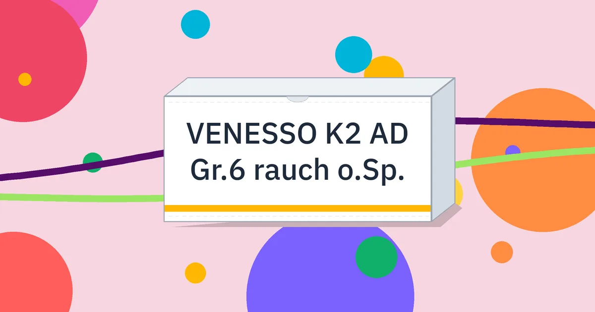 Symbolbild: Packung mit der Aufschrift VENESSO K2 AD Gr.6 rauch o.Sp. (PZN 03259299) – Verfügbarkeit und Bezug in Apotheken in Frankfurt am Main