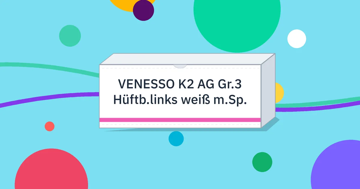 Symbolbild: Packung mit der Aufschrift VENESSO K2 AG Gr.3 Hüftb.links weiß m.Sp. (PZN 03267330) – Verfügbarkeit und Bezug in Apotheken in Frankfurt am Main