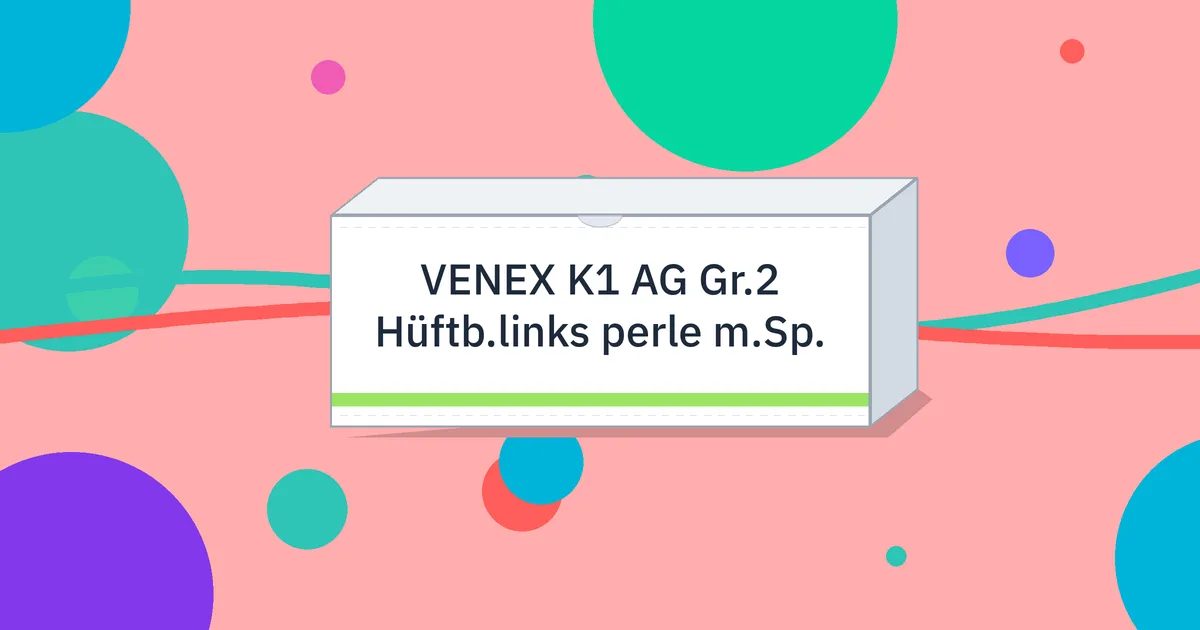 Symbolbild: Packung mit der Aufschrift VENEX K1 AG Gr.2 Hüftb.links perle m.Sp. (PZN 03199692) – Verfügbarkeit und Bezug in Apotheken in Frankfurt am Main
