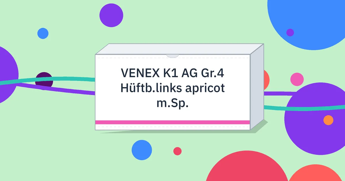 Symbolbild: Packung mit der Aufschrift VENEX K1 AG Gr.4 Hüftb.links apricot m.Sp. (PZN 03200018) – Verfügbarkeit und Bezug in Apotheken in Frankfurt am Main