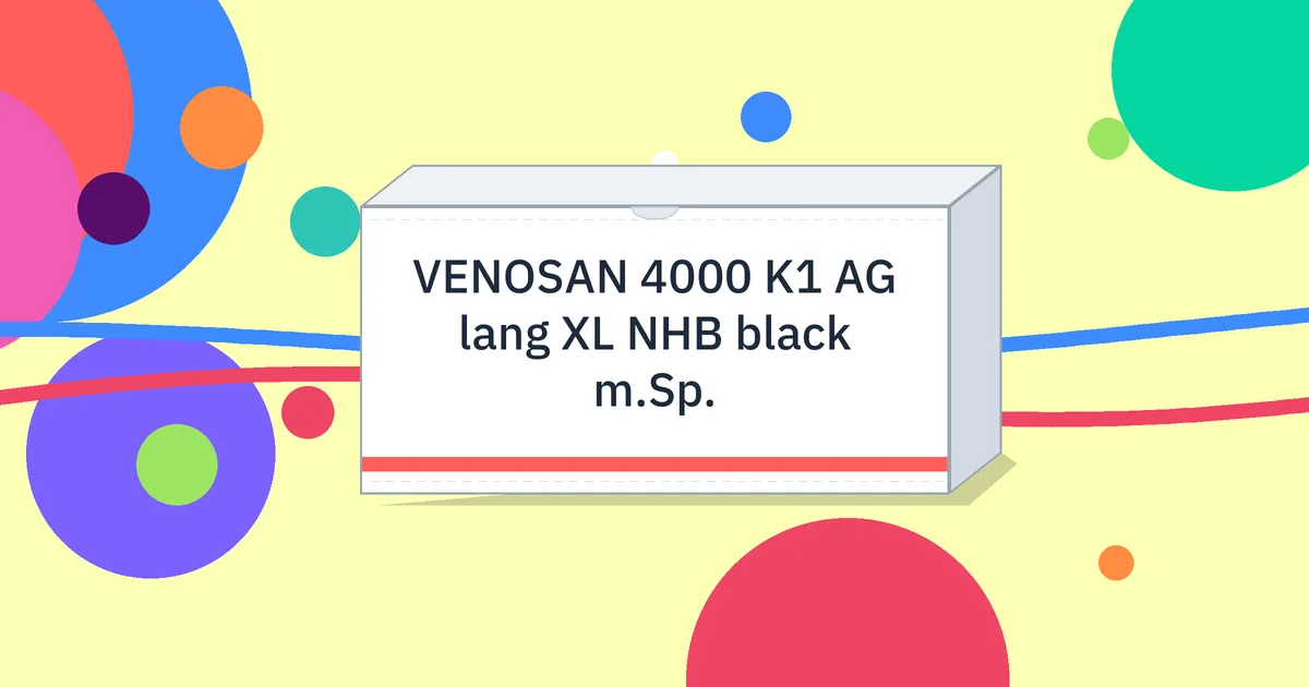 Symbolbild: Packung mit der Aufschrift VENOSAN 4000 K1 AG lang XL NHB black m.Sp. (PZN 14426961) – Verfügbarkeit und Bezug in Apotheken in Frankfurt am Main