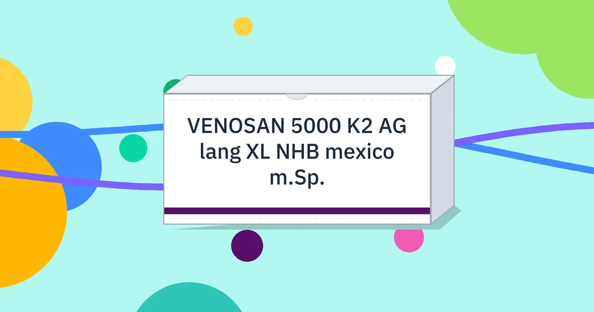 Symbolbild: Packung mit der Aufschrift VENOSAN 5000 K2 AG lang XL NHB mexico m.Sp. (PZN 14430543) – Verfügbarkeit und Bezug in Apotheken in Frankfurt am Main