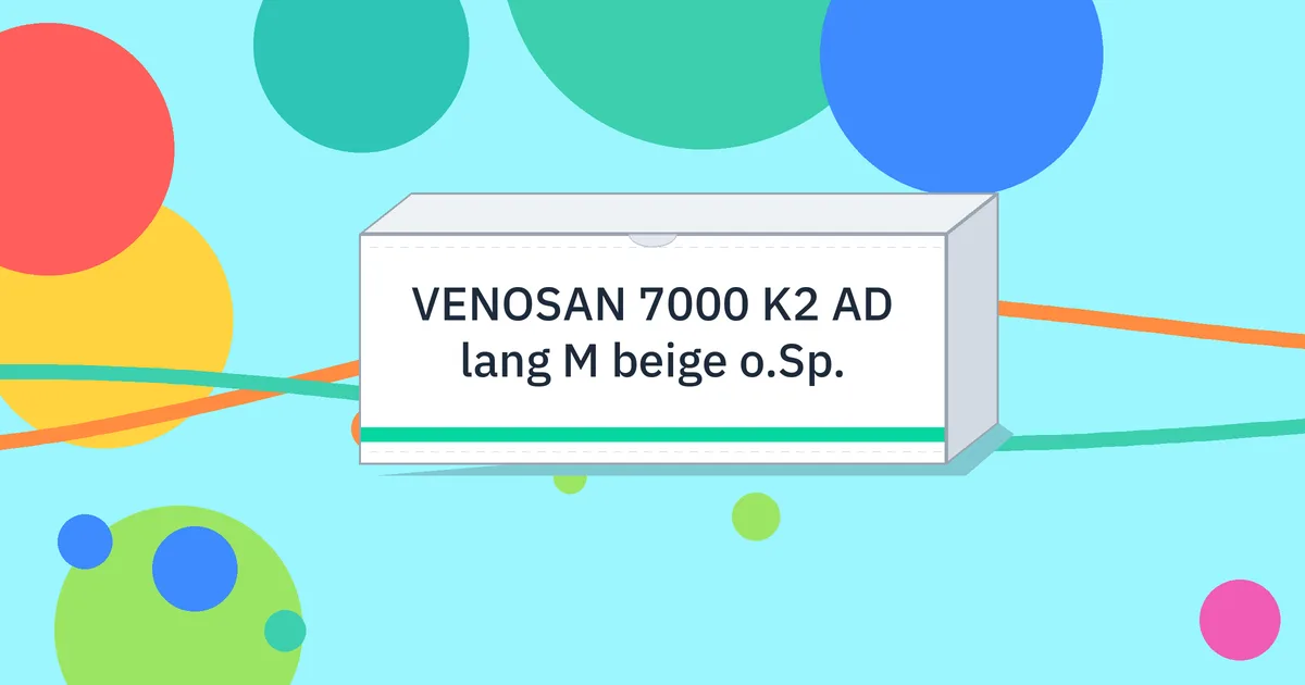 Symbolbild: Packung mit der Aufschrift VENOSAN 7000 K2 AD lang M beige o.Sp. (PZN 14434156) – Verfügbarkeit und Bezug in Apotheken in Frankfurt am Main