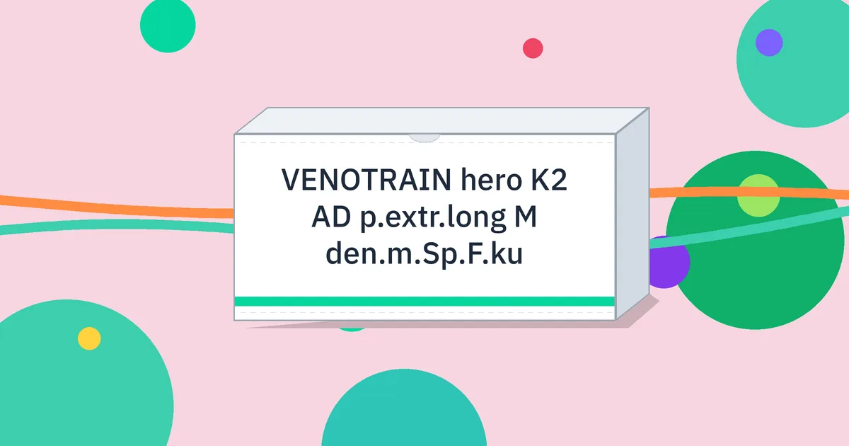 Symbolbild: Packung mit der Aufschrift VENOTRAIN hero K2 AD p.extr.long M den.m.Sp.F.ku (PZN 19190954) – Verfügbarkeit und Bezug in Apotheken in Frankfurt am Main