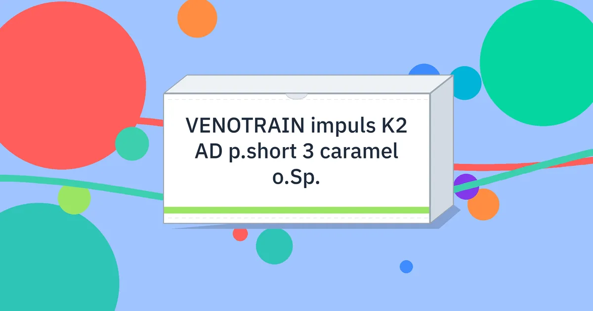 Symbolbild: Packung mit der Aufschrift VENOTRAIN impuls K2 AD p.short 3 caramel o.Sp. (PZN 08425905) – Verfügbarkeit und Bezug in Apotheken in Frankfurt am Main