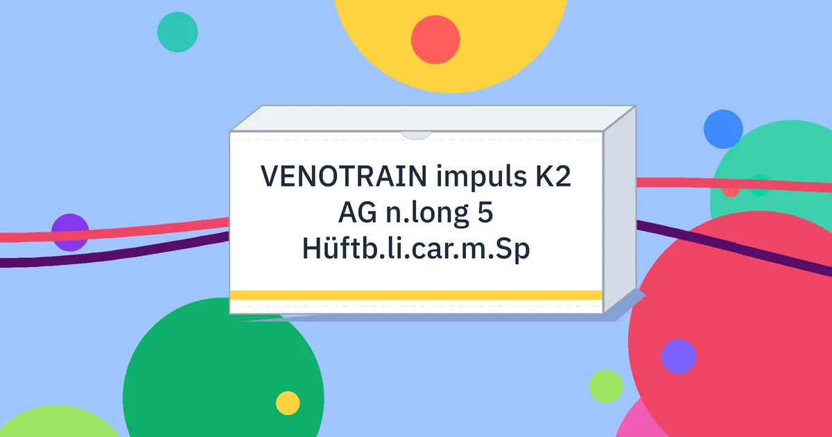 Symbolbild: Packung mit der Aufschrift VENOTRAIN impuls K2 AG n.long 5 Hüftb.li.car.m.Sp (PZN 10294497) – Verfügbarkeit und Bezug in Apotheken in Frankfurt am Main