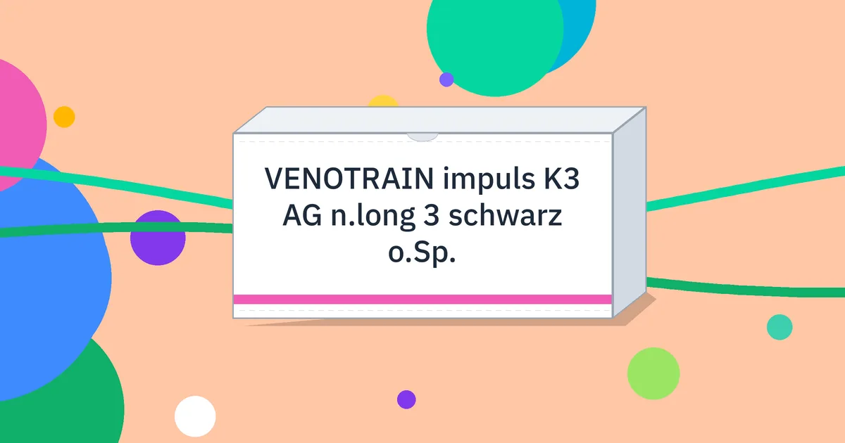 Symbolbild: Packung mit der Aufschrift VENOTRAIN impuls K3 AG n.long 3 schwarz o.Sp. (PZN 00503310) – Verfügbarkeit und Bezug in Apotheken in Frankfurt am Main