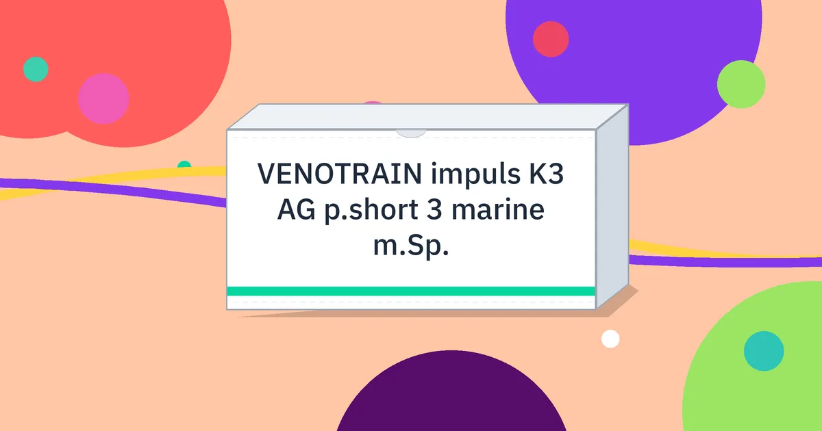 Symbolbild: Packung mit der Aufschrift VENOTRAIN impuls K3 AG p.short 3 marine m.Sp. (PZN 15212995) – Verfügbarkeit und Bezug in Apotheken in Frankfurt am Main