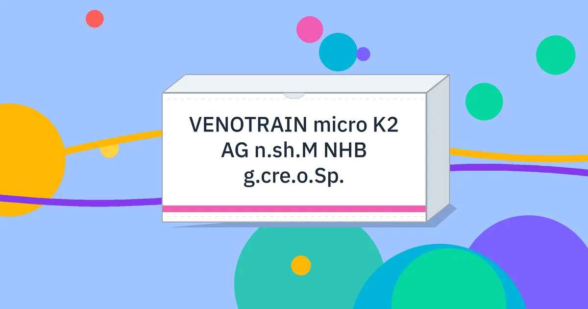 Symbolbild: Packung mit der Aufschrift VENOTRAIN micro K2 AG n.sh.M NHB g.cre.o.Sp. (PZN 05999161) – Verfügbarkeit und Bezug in Apotheken in Frankfurt am Main