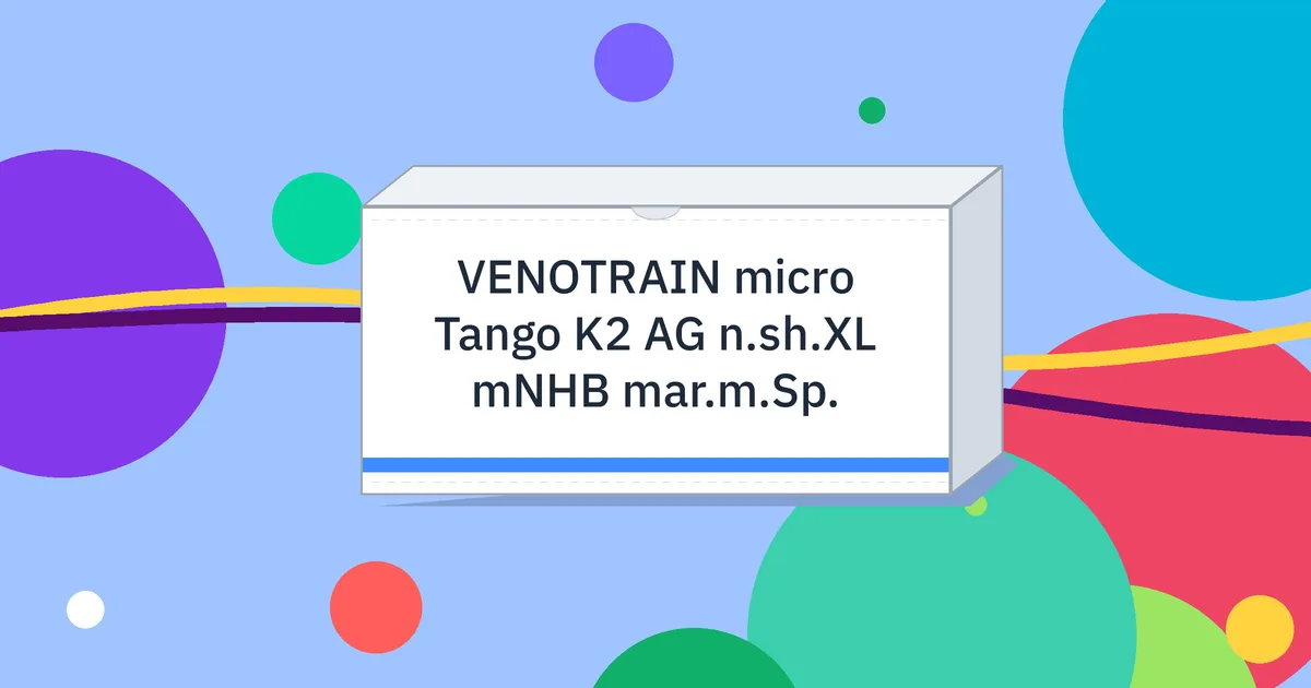 Symbolbild: Packung mit der Aufschrift VENOTRAIN micro Tango K2 AG n.sh.XL mNHB mar.m.Sp. (PZN 17761594) – Verfügbarkeit und Bezug in Apotheken in Frankfurt am Main