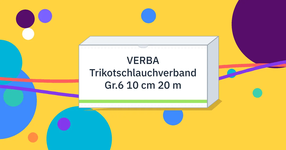 Symbolbild: Packung mit der Aufschrift VERBA Trikotschlauchverband Gr.6 10 cm 20 m (PZN 07623371) – Verfügbarkeit und Bezug in Apotheken in Frankfurt am Main