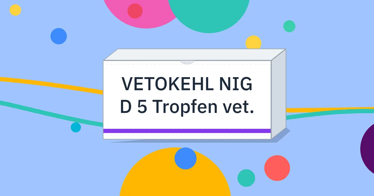 Symbolbild: Packung mit der Aufschrift VETOKEHL NIG D 5 Tropfen vet. (PZN 04599577) – Verfügbarkeit und Bezug in Apotheken in Frankfurt am Main
