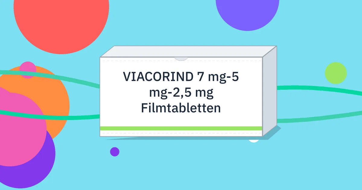 Symbolbild: Packung mit der Aufschrift VIACORIND 7 mg-5 mg-2,5 mg Filmtabletten (PZN 14186480) – Verfügbarkeit und Bezug in Apotheken in Frankfurt am Main