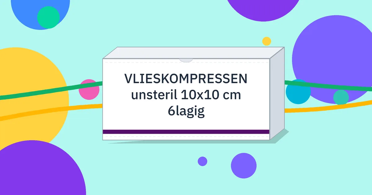 Symbolbild: Packung mit der Aufschrift VLIESKOMPRESSEN unsteril 10x10 cm 6lagig (PZN 09946210) – Verfügbarkeit und Bezug in Apotheken in Frankfurt am Main