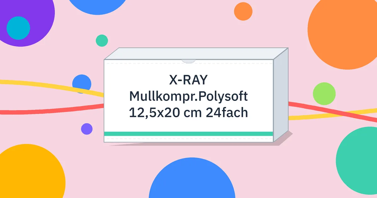 Symbolbild: Packung mit der Aufschrift X-RAY Mullkompr.Polysoft 12,5x20 cm 24fach (PZN 01840624) – Verfügbarkeit und Bezug in Apotheken in Frankfurt am Main