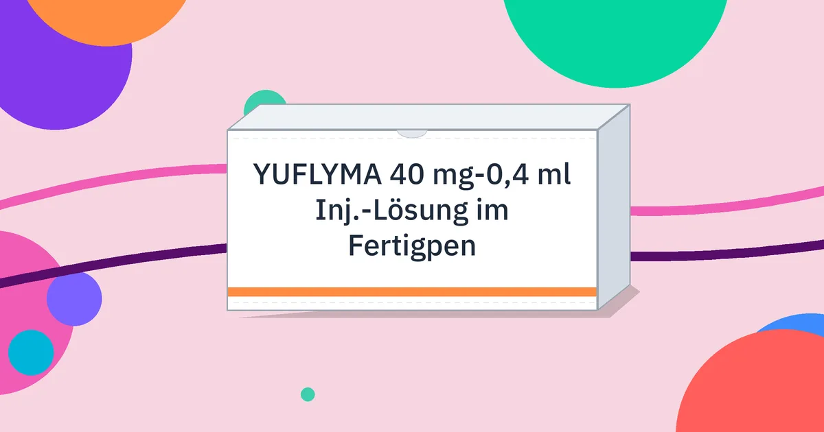 Symbolbild: Packung mit der Aufschrift YUFLYMA 40 mg-0,4 ml Inj.-Lösung im Fertigpen (PZN 19390593) – Verfügbarkeit und Bezug in Apotheken in Frankfurt am Main
