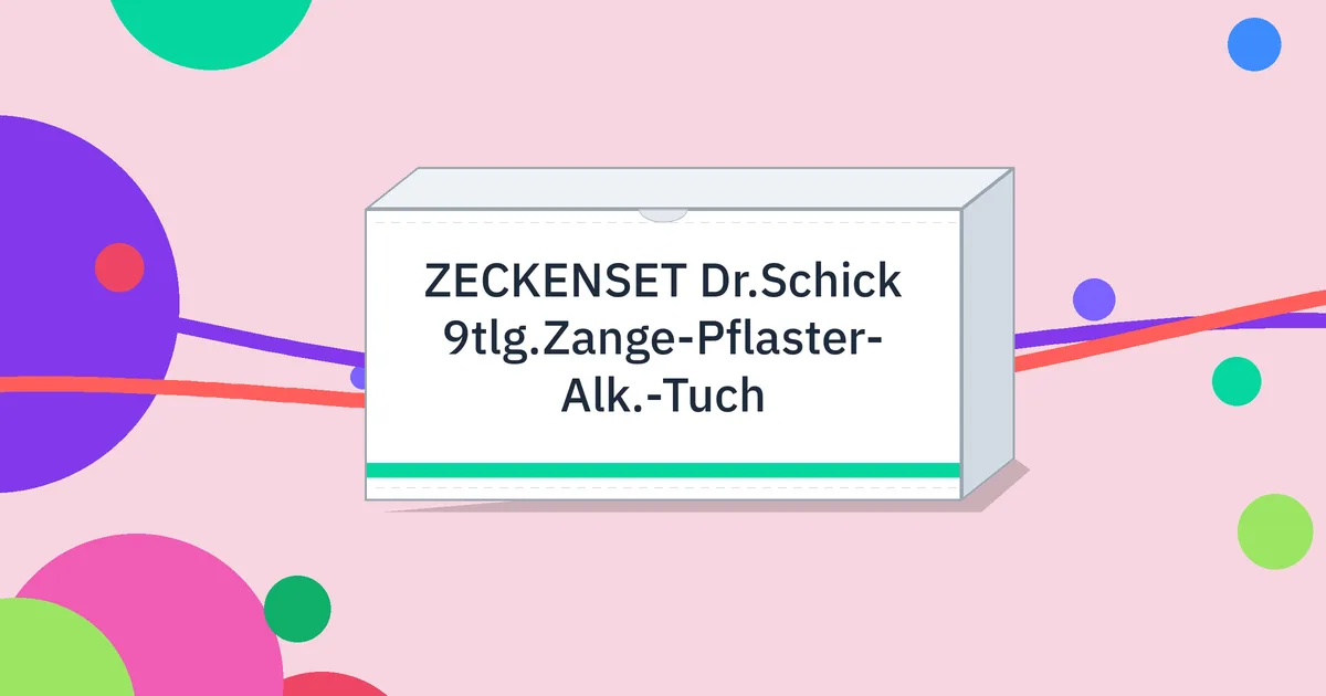 Symbolbild: Packung mit der Aufschrift ZECKENSET Dr.Schick 9tlg.Zange-Pflaster-Alk.-Tuch (PZN 19148900) – Verfügbarkeit und Bezug in Apotheken in Frankfurt am Main