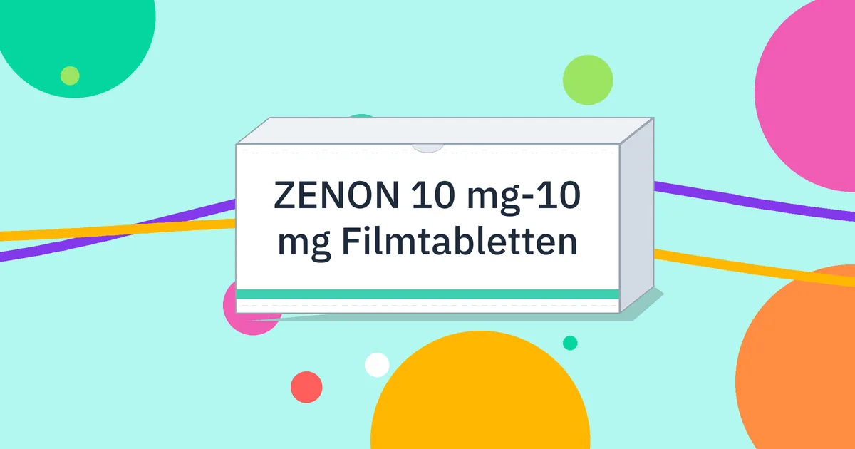 Symbolbild: Packung mit der Aufschrift ZENON 10 mg-10 mg Filmtabletten (PZN 20121450) – Verfügbarkeit und Bezug in Apotheken in Frankfurt am Main