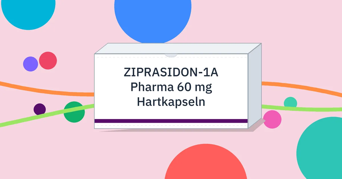 Symbolbild: Packung mit der Aufschrift ZIPRASIDON-1A Pharma 60 mg Hartkapseln (PZN 00015728) – Verfügbarkeit und Bezug in Apotheken in Frankfurt am Main