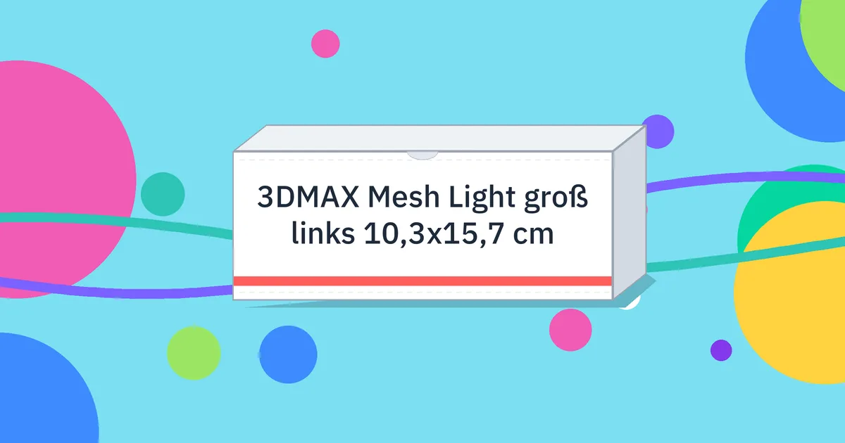 Symbolbild: Packung mit der Aufschrift 3DMAX Mesh Light groß links 10,3x15,7 cm (PZN 06110959) – Verfügbarkeit und Bezug in Apotheken in Frankfurt am Main