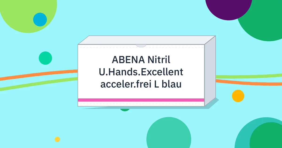 Symbolbild: Packung mit der Aufschrift ABENA Nitril U.Hands.Excellent acceler.frei L blau (PZN 20169304) – Verfügbarkeit und Bezug in Apotheken in Frankfurt am Main