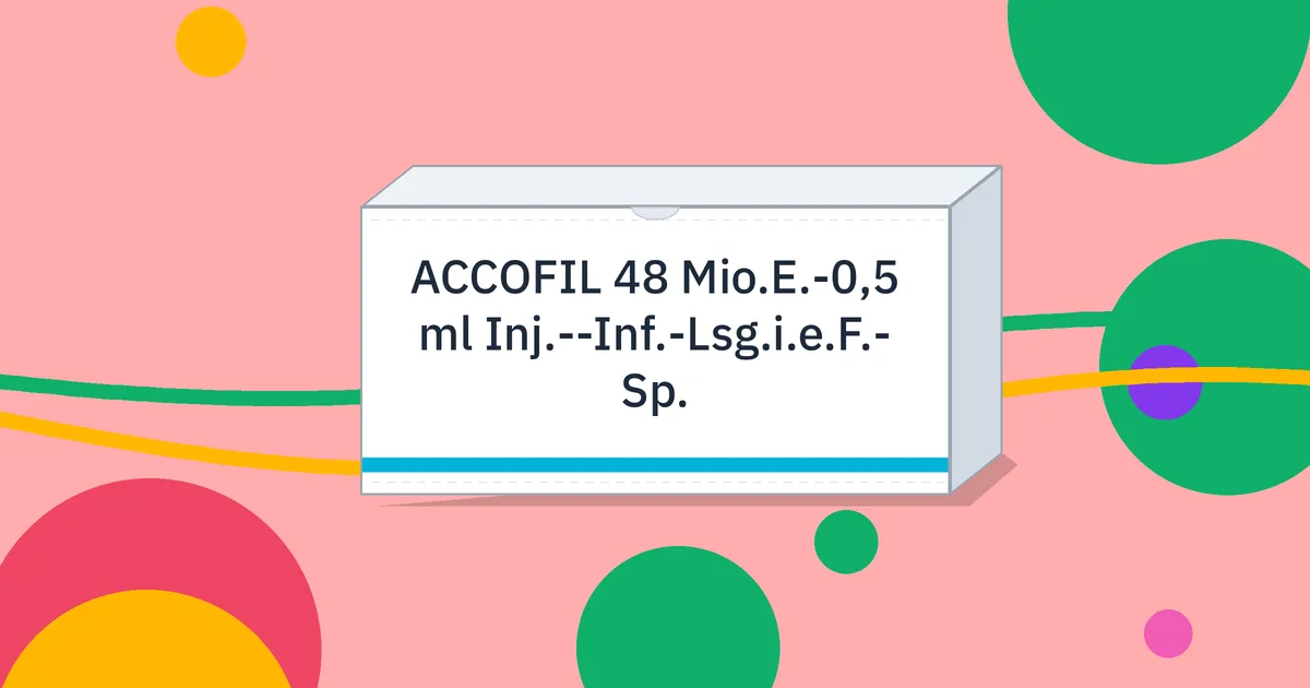 Symbolbild: Packung mit der Aufschrift ACCOFIL 48 Mio.E.-0,5 ml Inj.--Inf.-Lsg.i.e.F.-Sp. (PZN 19640937) – Verfügbarkeit und Bezug in Apotheken in Frankfurt am Main