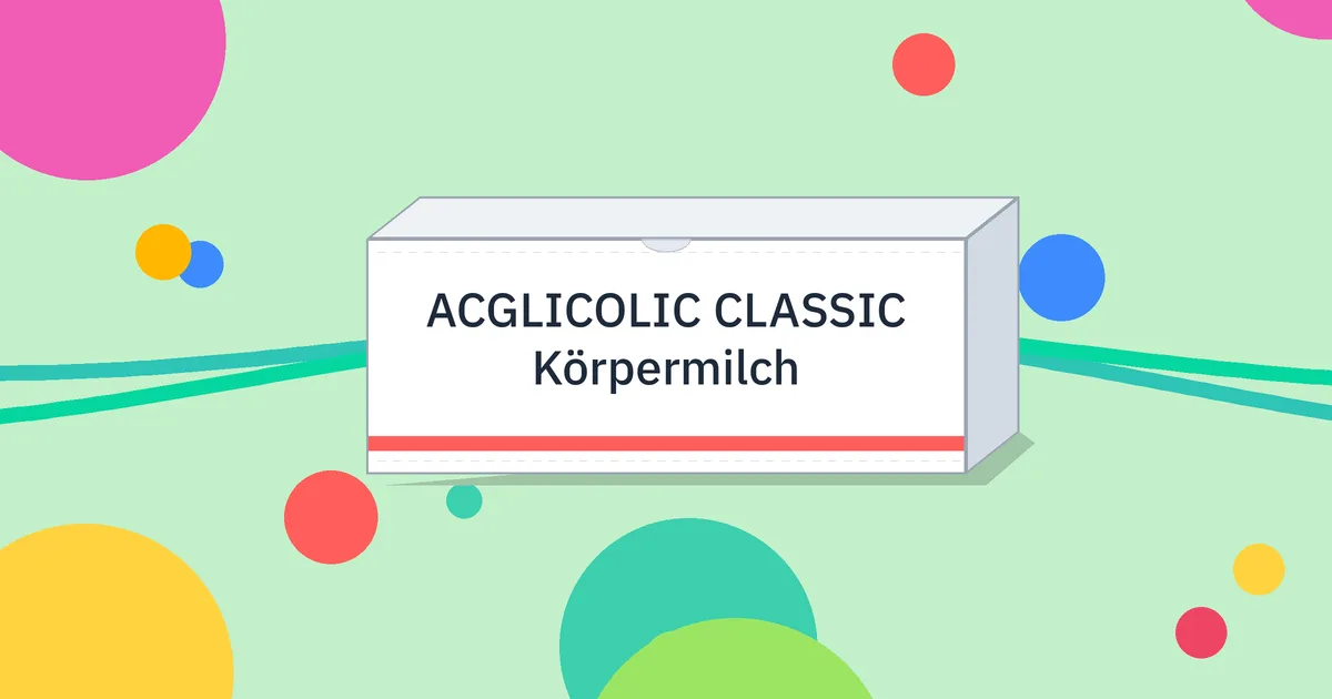 Symbolbild: Packung mit der Aufschrift ACGLICOLIC CLASSIC Körpermilch (PZN 18022054) – Verfügbarkeit und Bezug in Apotheken in Frankfurt am Main