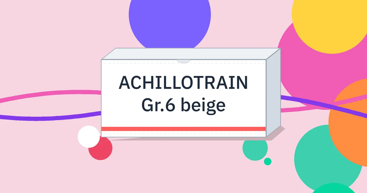 Symbolbild: Packung mit der Aufschrift ACHILLOTRAIN Gr.6 beige (PZN 19226161) – Verfügbarkeit und Bezug in Apotheken in Frankfurt am Main