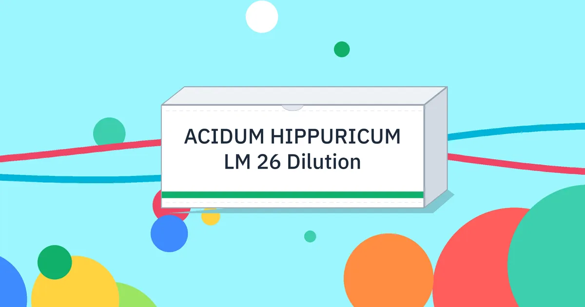 Symbolbild: Packung mit der Aufschrift ACIDUM HIPPURICUM LM 26 Dilution (PZN 13277708) – Verfügbarkeit und Bezug in Apotheken in Frankfurt am Main