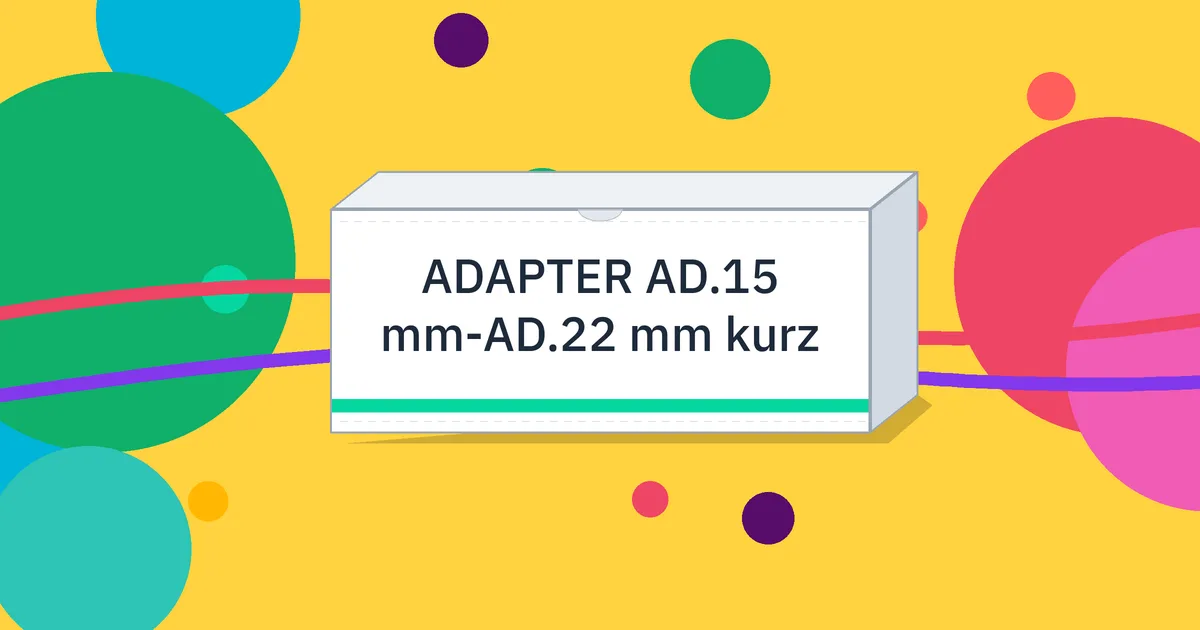 Symbolbild: Packung mit der Aufschrift ADAPTER AD.15 mm-AD.22 mm kurz (PZN 17436210) – Verfügbarkeit und Bezug in Apotheken in Frankfurt am Main