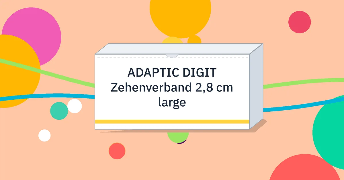 Symbolbild: Packung mit der Aufschrift ADAPTIC DIGIT Zehenverband 2,8 cm large (PZN 13984067) – Verfügbarkeit und Bezug in Apotheken in Frankfurt am Main