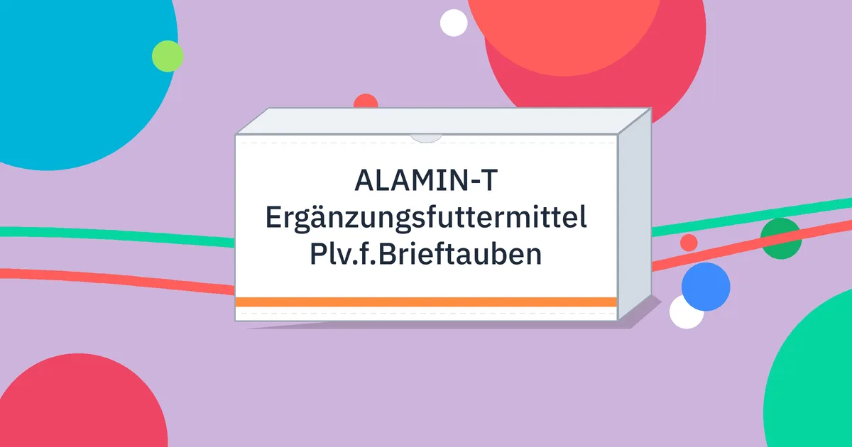 Symbolbild: Packung mit der Aufschrift ALAMIN-T Ergänzungsfuttermittel Plv.f.Brieftauben (PZN 17167247) – Verfügbarkeit und Bezug in Apotheken in Frankfurt am Main