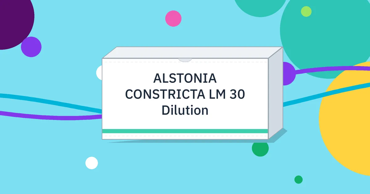 Symbolbild: Packung mit der Aufschrift ALSTONIA CONSTRICTA LM 30 Dilution (PZN 13314562) – Verfügbarkeit und Bezug in Apotheken in Frankfurt am Main