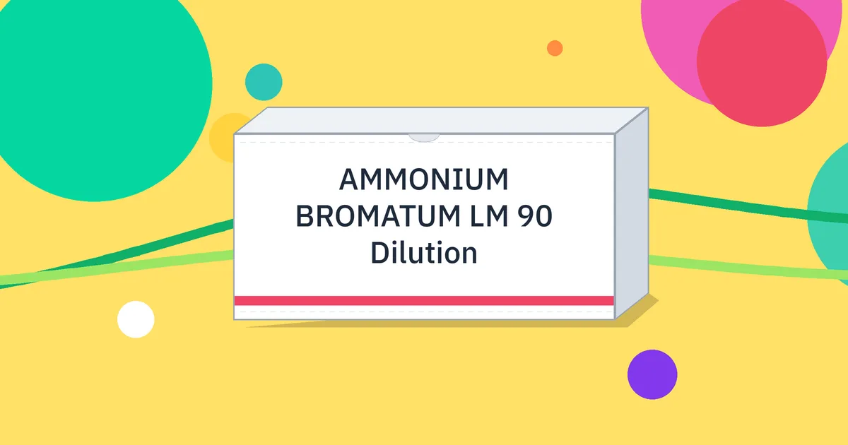 Symbolbild: Packung mit der Aufschrift AMMONIUM BROMATUM LM 90 Dilution (PZN 13320686) – Verfügbarkeit und Bezug in Apotheken in Frankfurt am Main