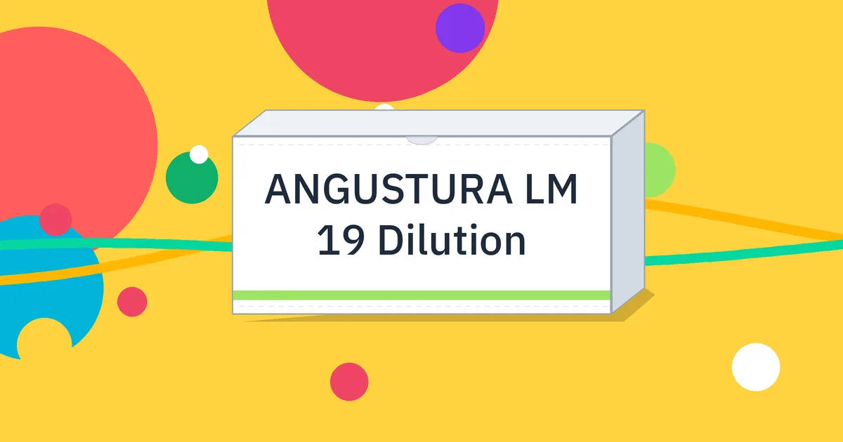 Symbolbild: Packung mit der Aufschrift ANGUSTURA LM 19 Dilution (PZN 13368552) – Verfügbarkeit und Bezug in Apotheken in Frankfurt am Main