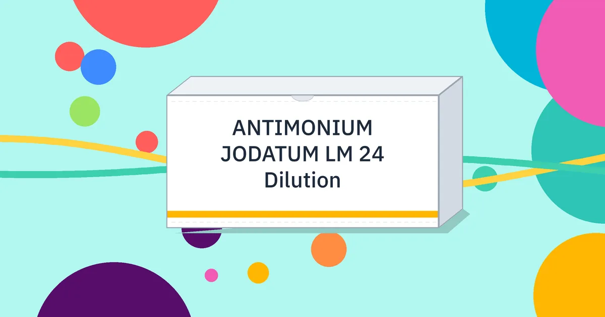 Symbolbild: Packung mit der Aufschrift ANTIMONIUM JODATUM LM 24 Dilution (PZN 12764375) – Verfügbarkeit und Bezug in Apotheken in Frankfurt am Main