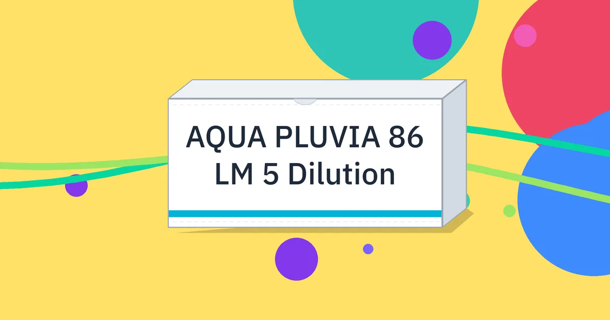 Symbolbild: Packung mit der Aufschrift AQUA PLUVIA 86 LM 5 Dilution (PZN 12766351) – Verfügbarkeit und Bezug in Apotheken in Frankfurt am Main