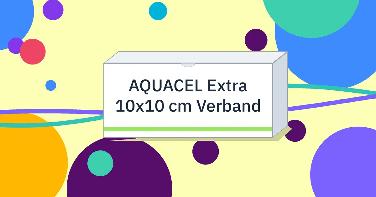 Symbolbild: Packung mit der Aufschrift AQUACEL Extra 10x10 cm Verband (PZN 10261144) – Verfügbarkeit und Bezug in Apotheken in Frankfurt am Main