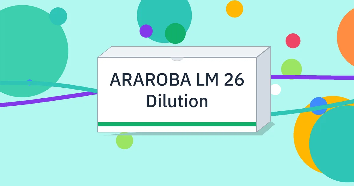 Symbolbild: Packung mit der Aufschrift ARAROBA LM 26 Dilution (PZN 13385970) – Verfügbarkeit und Bezug in Apotheken in Frankfurt am Main