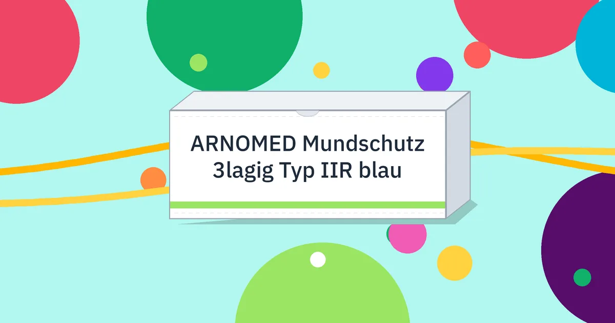Symbolbild: Packung mit der Aufschrift ARNOMED Mundschutz 3lagig Typ IIR blau (PZN 17868300) – Verfügbarkeit und Bezug in Apotheken in Frankfurt am Main