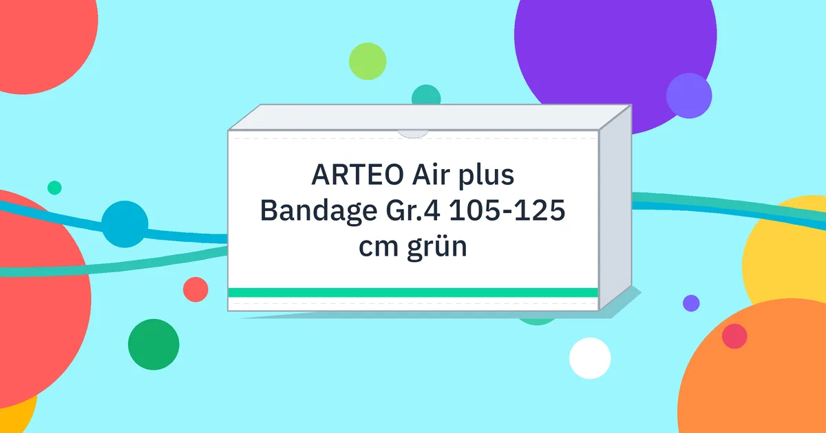 Symbolbild: Packung mit der Aufschrift ARTEO Air plus Bandage Gr.4 105-125 cm grün (PZN 12495082) – Verfügbarkeit und Bezug in Apotheken in Frankfurt am Main