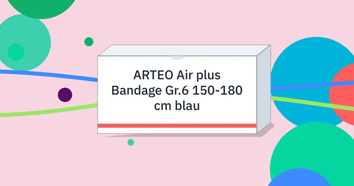 Symbolbild: Packung mit der Aufschrift ARTEO Air plus Bandage Gr.6 150-180 cm blau (PZN 14175358) – Verfügbarkeit und Bezug in Apotheken in Frankfurt am Main